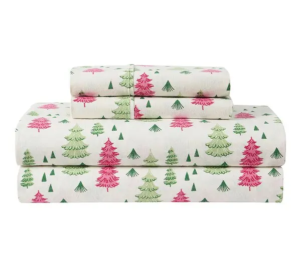 HALLMARK Multi Trees Brushed Cotton Flannel She Et Set, Twin