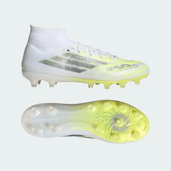 Adidas F50 Sparkfusion Pro Mid Cut Firm Ground / Artificial Ground Soccer Cleats - Cloud White / Iron Metallic / Hi-res Yellow