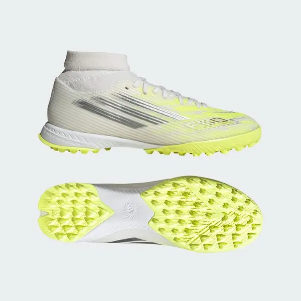 Adidas F50 Sparkfusion League Mid Cut Turf Soccer Shoes - Cloud White / Iron Metallic / Hi-res Yellow