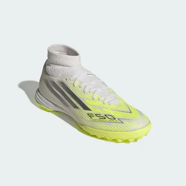 Adidas F50 Sparkfusion League Mid Cut Turf Soccer Shoes - Cloud White / Iron Metallic / Hi-res Yellow