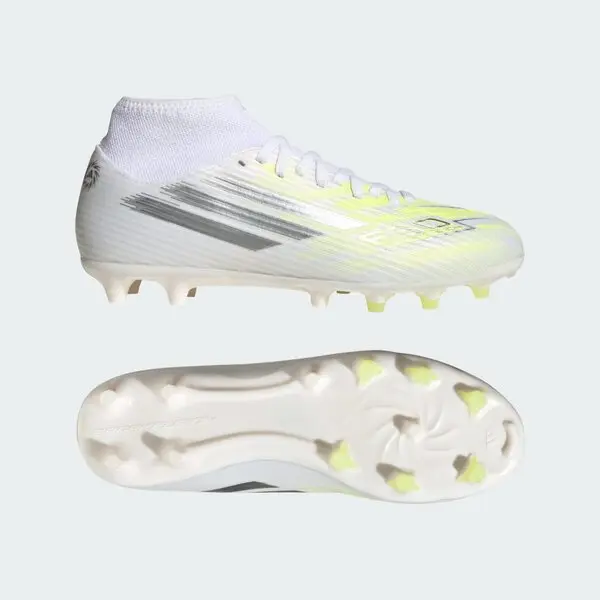 Adidas F50 Sparkfusion Club Mid Cut Firm Ground / Artificial Ground Soccer Cleats - Cloud White / Iron Metallic / Hi-res Yellow