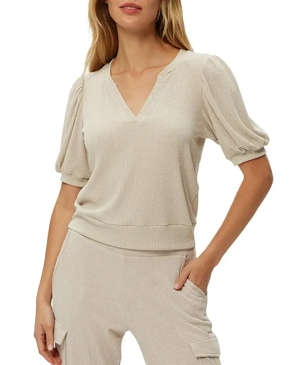Michael Stars Quinn Puff Sleeve Top - Cement