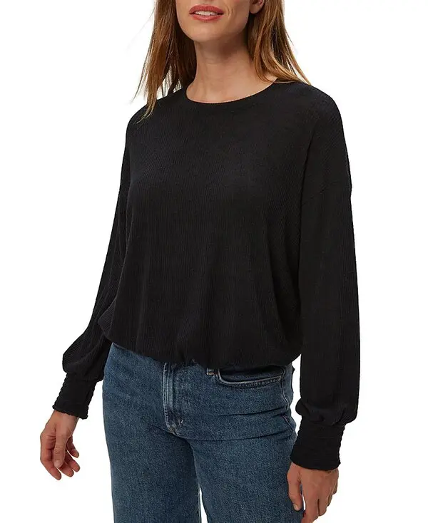 Michael Stars Tia Ribbed Crew Neck Sweatshirt - Black