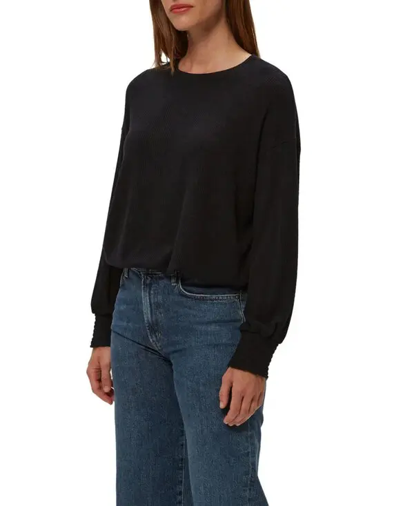 Michael Stars Tia Ribbed Crew Neck Sweatshirt - Black