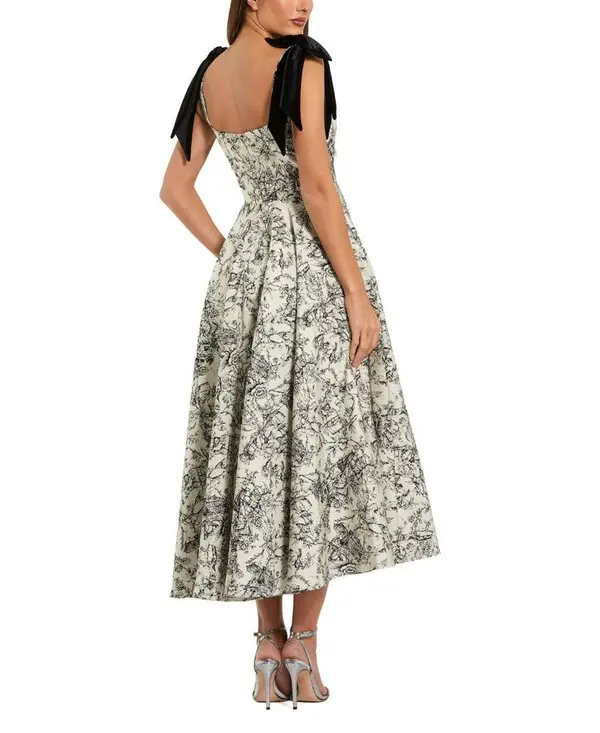 Mac Duggal Brocade A-line Midi Dress With Bow Straps