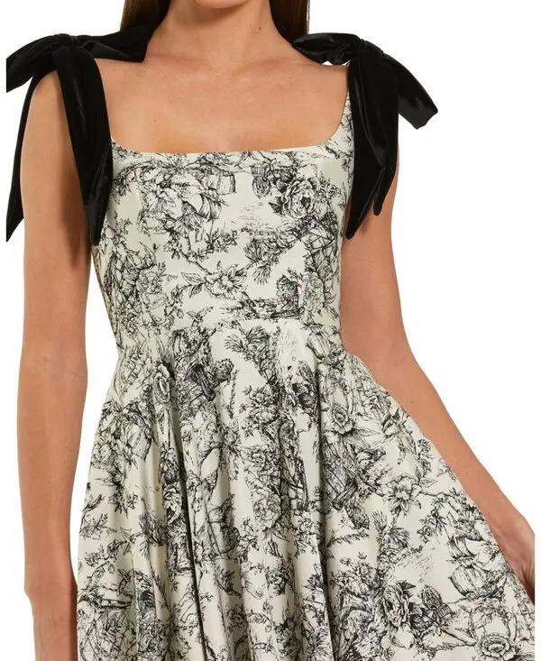 Mac Duggal Brocade A-line Midi Dress With Bow Straps