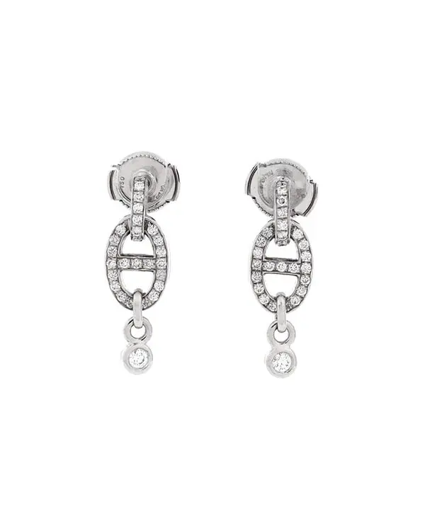 HERMES Chaine D'ancre Enchainee Drop Earrings In 18k Gold With Diamonds - White