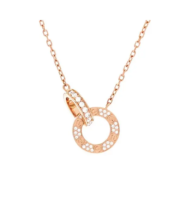 CARTIER Love Interlocking Pave Necklace 18k Rose Gold And Diamonds 16 - Pink