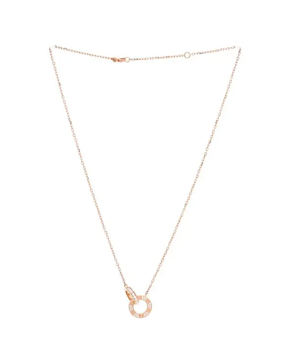 CARTIER Love Interlocking Pave Necklace 18k Rose Gold And Diamonds 16