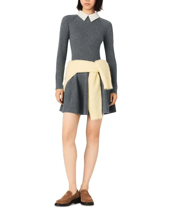 Maje Ribbed Mini Skater Dress