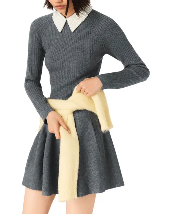 Maje Ribbed Mini Skater Dress