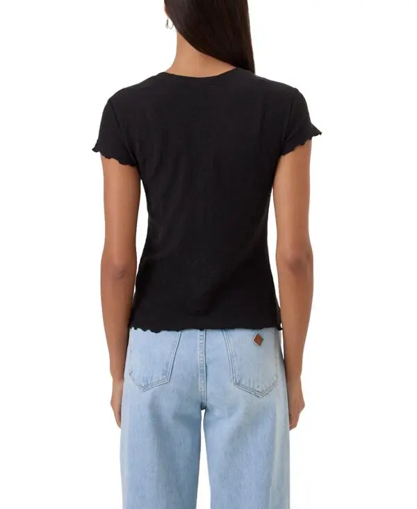 Goldie LeWinter Floral Jacquard Knit Crewneck Tee With Lettuce Trim