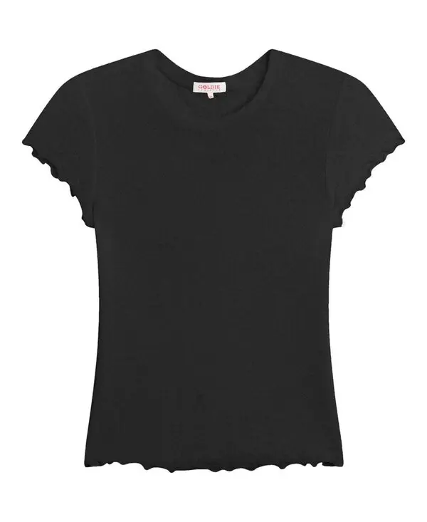 Goldie LeWinter Floral Jacquard Knit Crewneck Tee With Lettuce Trim