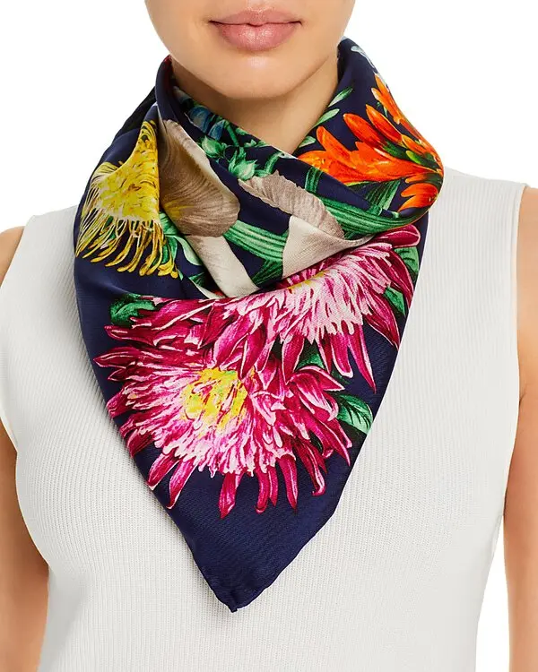Echo Blooms Of Oceana Silk Scarf - Navy