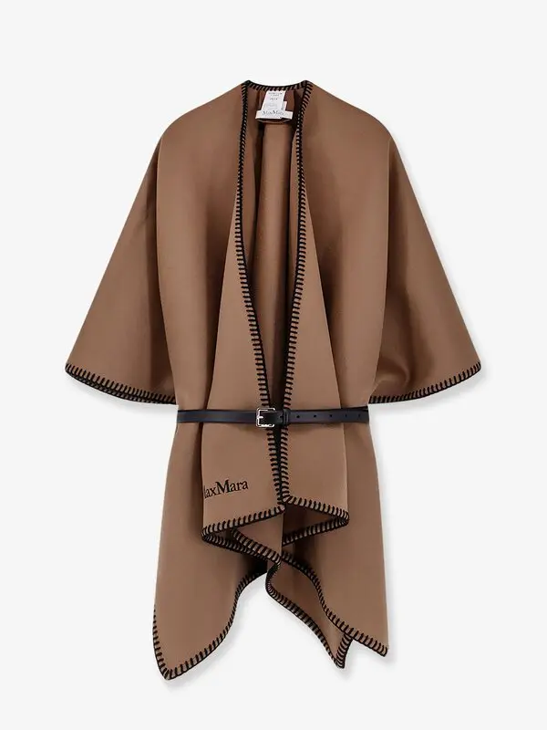 Max Mara Mxacolomba Virgin Wool Cape With Belt - Brown