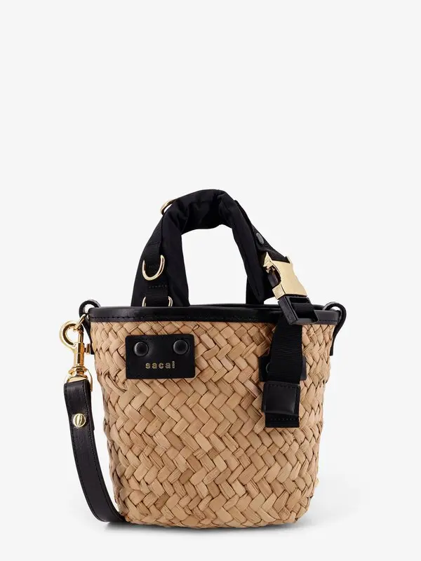 Sacai Raffia And Leather Crossbody Bag