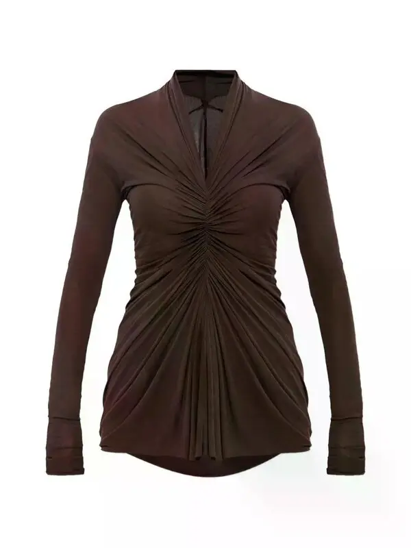 Rick Owens Draped V-neck Top - Brown
