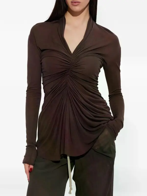Rick Owens Draped V-neck Top - Brown