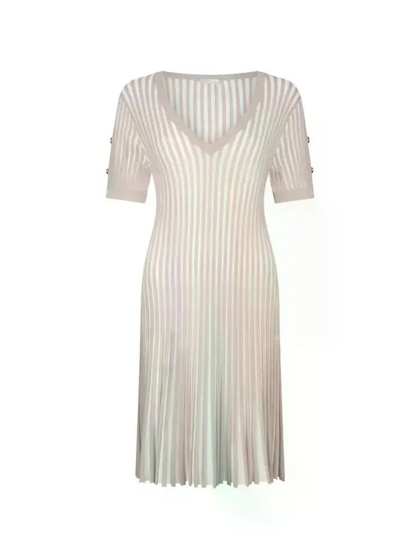 Liu Jo Striped Rib Knit V-neck Mini Dress - Neutrals