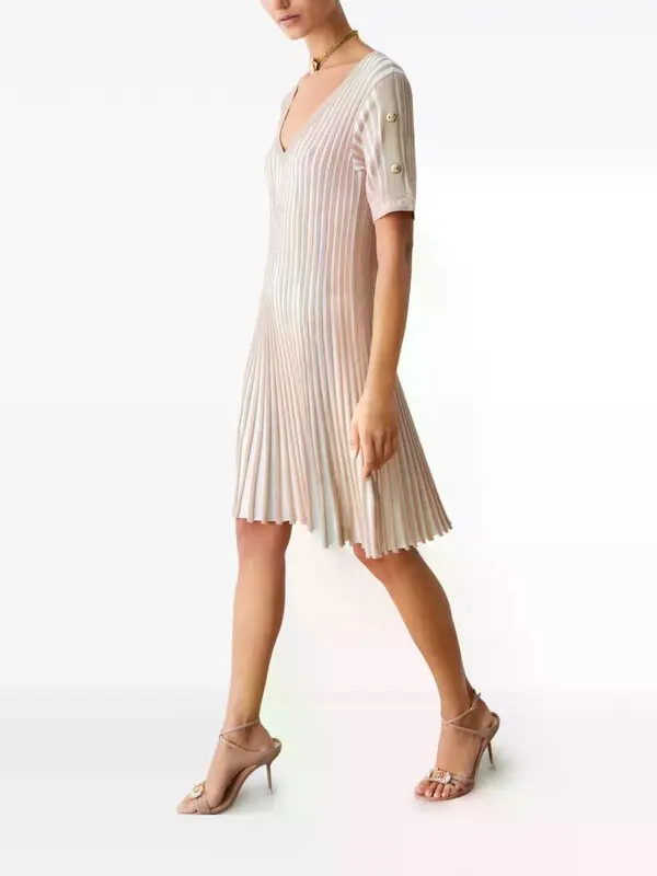 Liu Jo Striped Rib Knit V-neck Mini Dress - Neutrals