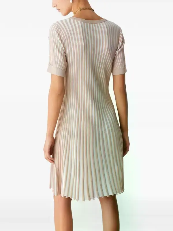 Liu Jo Striped Rib Knit V-neck Mini Dress - Neutrals