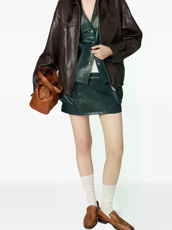 Miu Miu Leather Blouson Jacket - Brown
