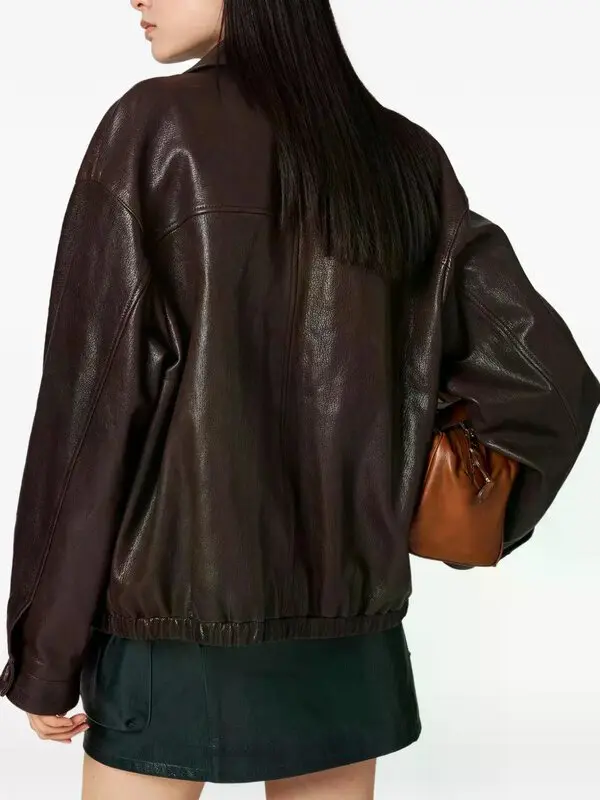 Miu Miu Leather Blouson Jacket - Brown