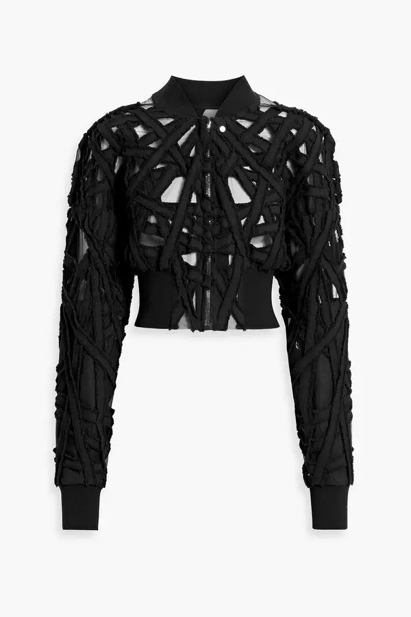 Rick Owens Cropped Embroidered Tulle Bomber Jacket