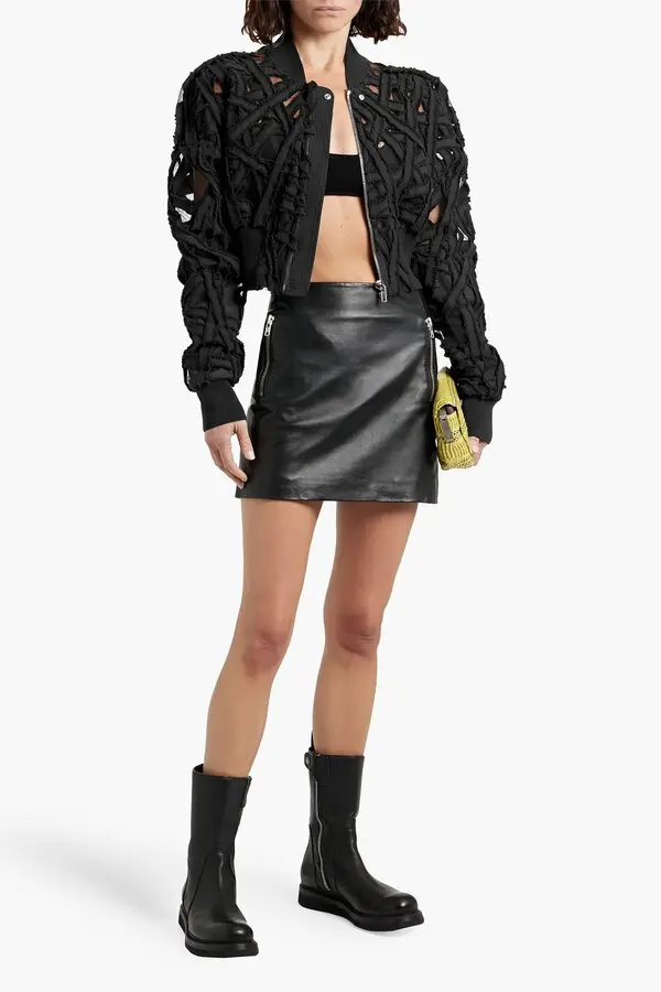 Rick Owens Cropped Embroidered Tulle Bomber Jacket