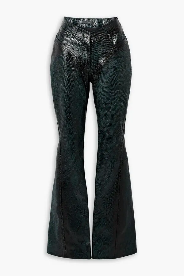 MUGLER Paneled Snake-effect Leather Flared Pants