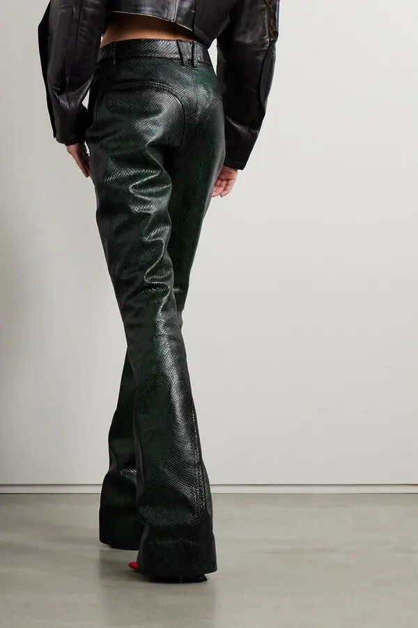 MUGLER Paneled Snake-effect Leather Flared Pants