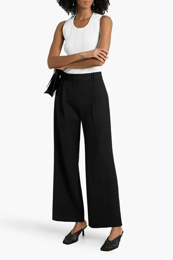 Proenza Schouler Savannah Pleated Wool-blend Gabardine Wide-leg Pants - Black