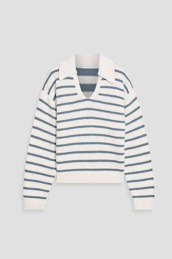 Proenza Schouler Striped Cotton And Cashmere-blend Polo Sweater - White