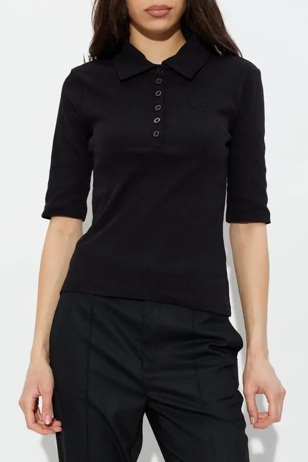 GESTUZ Polo Shirt Ribbed Texture - Black