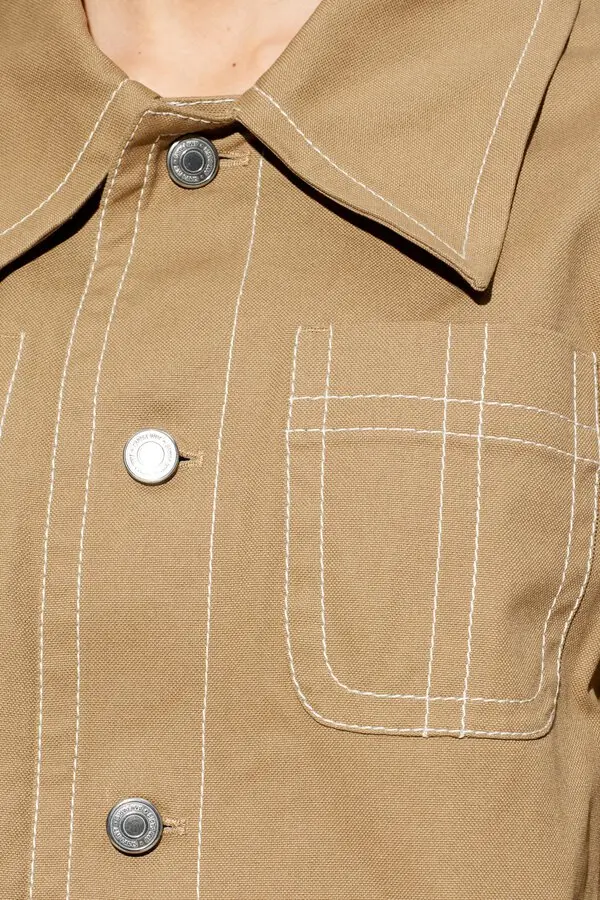 Ami Denim Jacket With Pockets - Brown