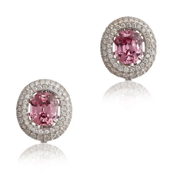 Benbridge Oval Spinel & Diamond Triple Halo Earrings - Pink