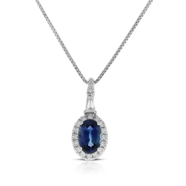 Benbridge Oval Sapphire & Diamond Halo Pendant Necklace - Blue