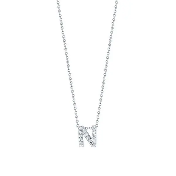 Roberto Coin 18k White Gold Diamond Love Letter “n” Necklace - Wg