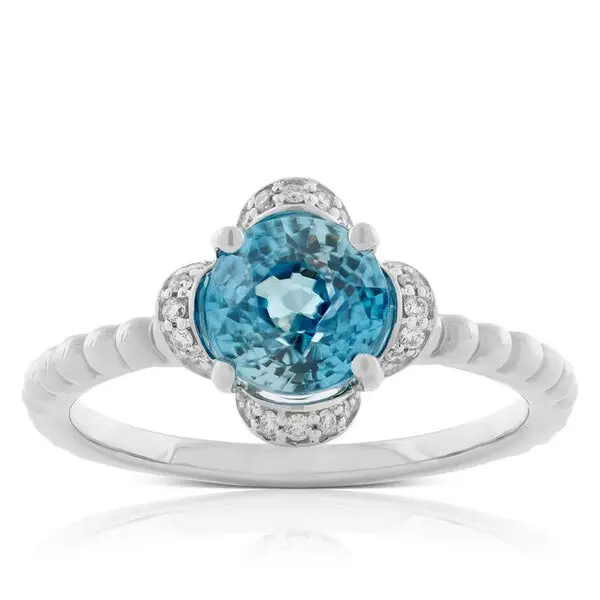 Benbridge 14k White Gold Zircon And Diamond Flower Ring - Blue