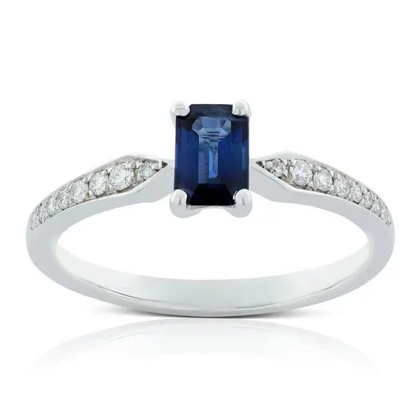 Benbridge Emerald Cut Sapphire And Diamond Ring - Blue