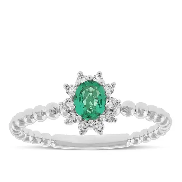 Benbridge Oval Emerald And Diamond Halo Ring - Green