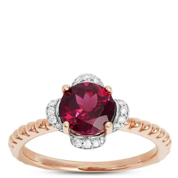 Benbridge Rose Gold Garnet And Diamond Flower Ring - Purple