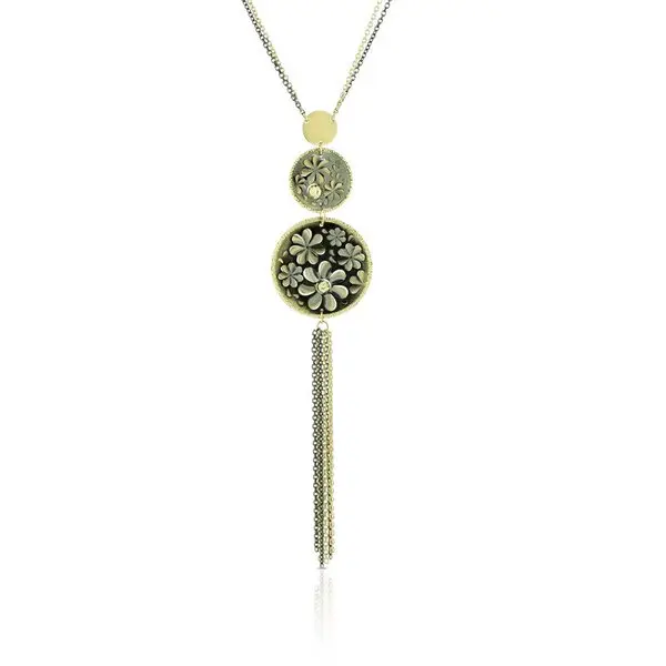 TOSCANO Floral Discs Tassel Necklace 14k - Yg