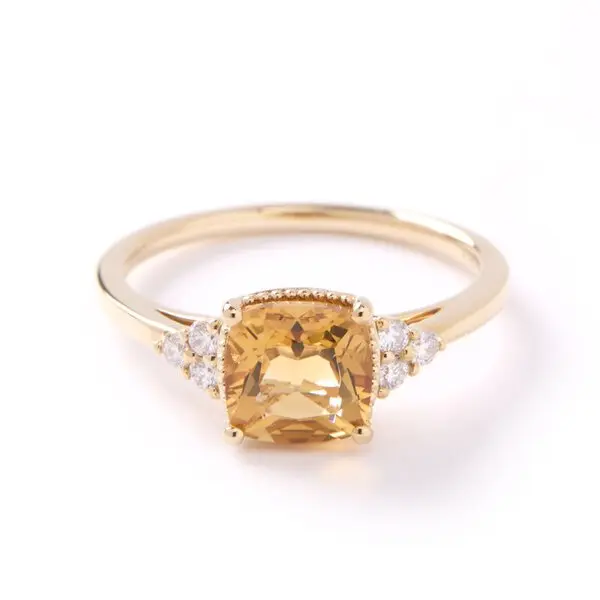 Benbridge Cushion Citrine And Diamond Ring - Orange