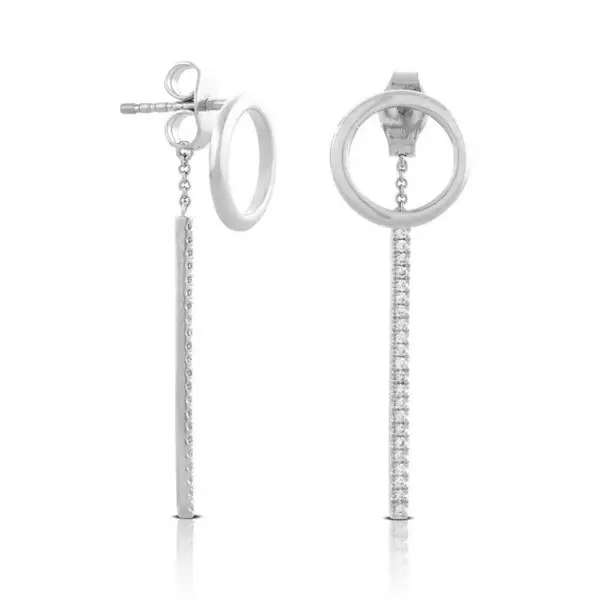 Benbridge Circle Stud And Diamond Bar Drop Earrings - Wg