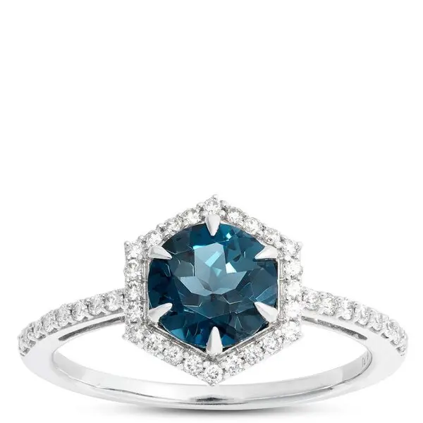 Benbridge Topaz & Diamond Hexagon Halo Ring - Blue