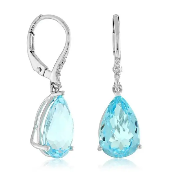 Benbridge Pear Shaped Topaz & Diamond 14k White Gold Earrings - Blue