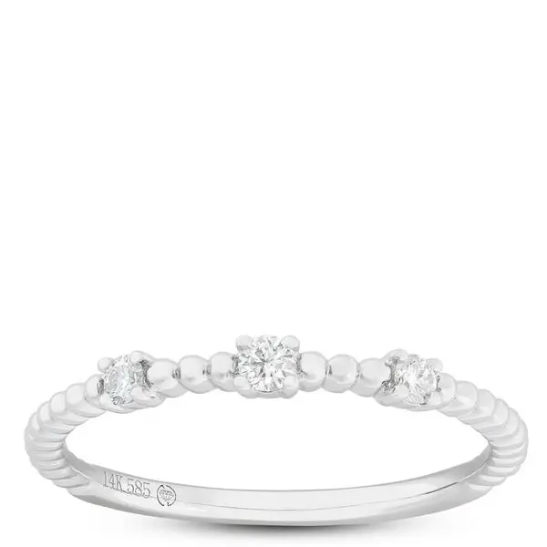 Benbridge Beaded Three Diamond Band In 14k White Gold - Wg