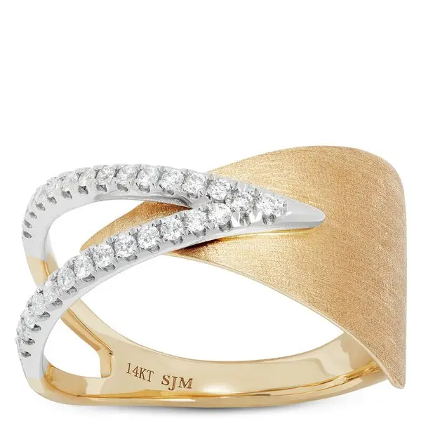 Benbridge Split Shank Two-tone Diamond Ring In 14k Gold - Near Colorless