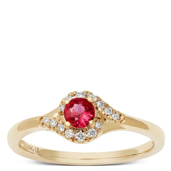 Benbridge Ruby And Diamond Halo Swirl Ring In 14k Yellow Gold - Red